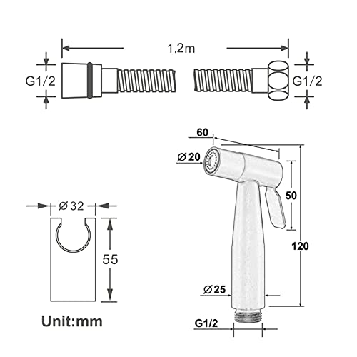 JIYTG Handheld Toilet Bidet Sprayer Wall Mounted Stainless Steel Bidet Faucet Mixer Tap Bathroom Rose Women Flusher Sprayer Kit Spray Gun Set with Angle Valve