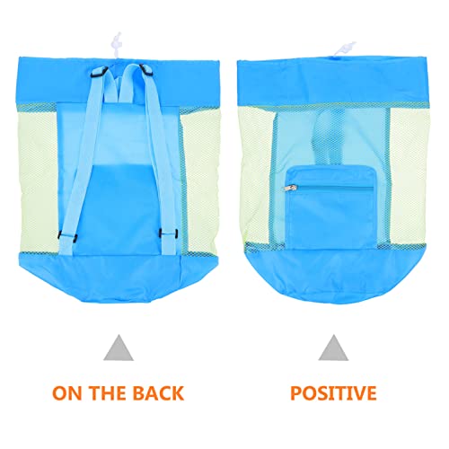 KONTONTY 1 PC Mesh Cinch Backpack Folding Backpack Beach Toy Bag Mesh Children Toys Holder Beach Toys Beach Toy Mesh Bag Drawstring Backpack for Sand Toy Backpack Mesh Bags Nylon Blue