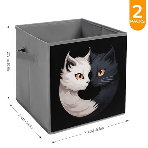 Yin And Yang Cats Funny Foldable Storage Bins with Handles Storage Cubes Closet Organizer for Living Room Bedroom 2PCS