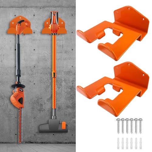 HEVIRGO 2Pcs Garage Tool Organizer Wall Mount,Wall Mounted Grass Trimmer Racks Lawn Trimmer Holders Rustproof Easy Installation Heavy Duty Ladder Hooks,Mounted Grass Trimmer Rack 2pcs