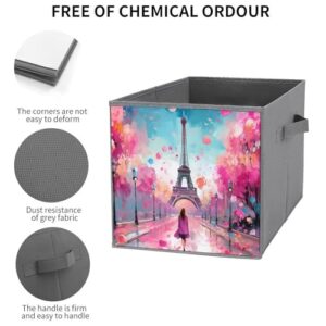 Paris Eiffel Tower Painting Foldable Storage Bins with Handles Storage Cubes Closet Organizer for Living Room Bedroom 2PCS