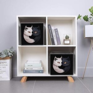 Yin And Yang Cats Funny Foldable Storage Bins with Handles Storage Cubes Closet Organizer for Living Room Bedroom 2PCS