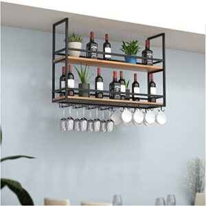 Ceiling Wine Glass Holder - Hanging Solid Wood Wall Shelves - Wall Mounted Iron Art Plant Stand, 2 Tier Kitchen Display Stand, Easy To Install Hanging Storage Rack, Bearing 70kg(80*30*80cm(31*12*31 in