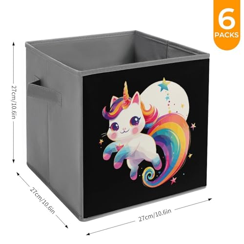 Unicorn Cat Foldable Storage Bins with Handles Storage Cubes Closet Organizer for Living Room Bedroom 6PCS