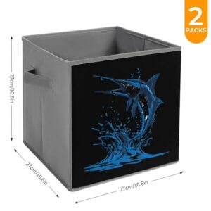 Beautiful Blue Marlin Fishing Foldable Storage Bins with Handles Storage Cubes Closet Organizer for Living Room Bedroom 2PCS