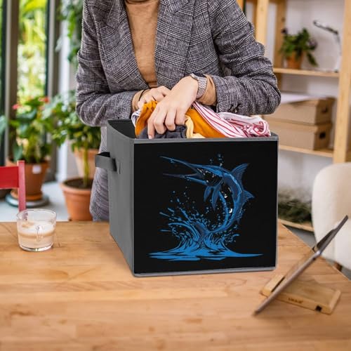 Beautiful Blue Marlin Fishing Foldable Storage Bins with Handles Storage Cubes Closet Organizer for Living Room Bedroom 2PCS