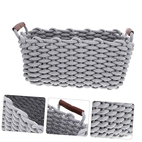 GLSTOY Book Storage Basket Organizers Baskets Sundries Storage Lightweight Basket Storage Bins for Shelves Bin Storage Rack Desktop Storage Basket Cotton Rope Basket Grey