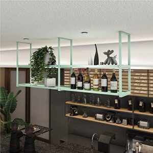 Ceiling Floating Shelves - Wall Mounted Wrought Iron Storage Rack, Hanging Wine Rack, Bar Hanging Display Rack, Ceiling Mount Display Rack, Easy Install Plant Holder/Wine Rack(Green,140*30*80cm(55*12*