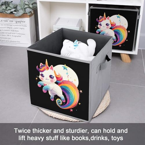 Unicorn Cat Foldable Storage Bins with Handles Storage Cubes Closet Organizer for Living Room Bedroom 6PCS