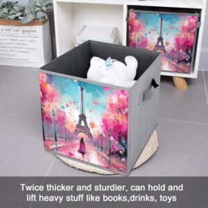 Paris Eiffel Tower Painting Foldable Storage Bins with Handles Storage Cubes Closet Organizer for Living Room Bedroom 2PCS