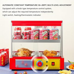 Fast Food Restaurant Heating Incubator Insulation Cabinet, Commercial Display Cabinet Chestnut Insulation Machine Fried Chicken Burger Cooked Food Insulation Box,Red,23 * 34 * 48cm (Red 48*3