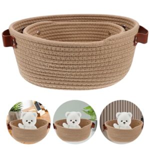 JEWEDECO 2pcs Cotton Rope Basket Home Decor Hamper Storage Baskets Makeup Baskets Cotton Rope Snack Basket Desktop Storage Basket Household Snack Holder Snack Storage Holder Khaki Leather