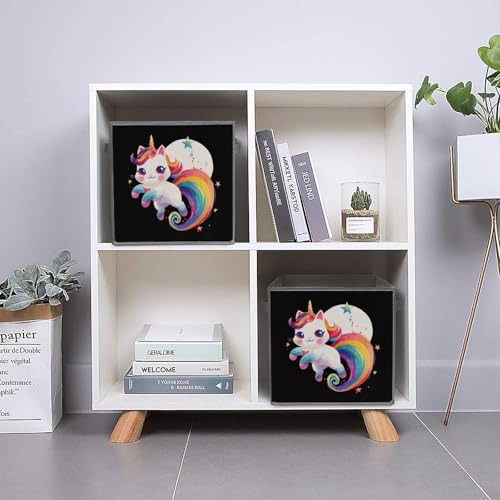 Unicorn Cat Foldable Storage Bins with Handles Storage Cubes Closet Organizer for Living Room Bedroom 6PCS