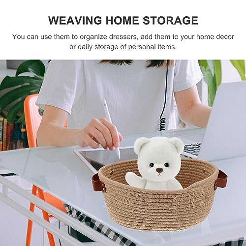 JEWEDECO 2pcs Cotton Rope Basket Home Decor Hamper Storage Baskets Makeup Baskets Cotton Rope Snack Basket Desktop Storage Basket Household Snack Holder Snack Storage Holder Khaki Leather