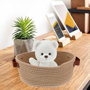 JEWEDECO 2pcs Cotton Rope Basket Home Decor Hamper Storage Baskets Makeup Baskets Cotton Rope Snack Basket Desktop Storage Basket Household Snack Holder Snack Storage Holder Khaki Leather