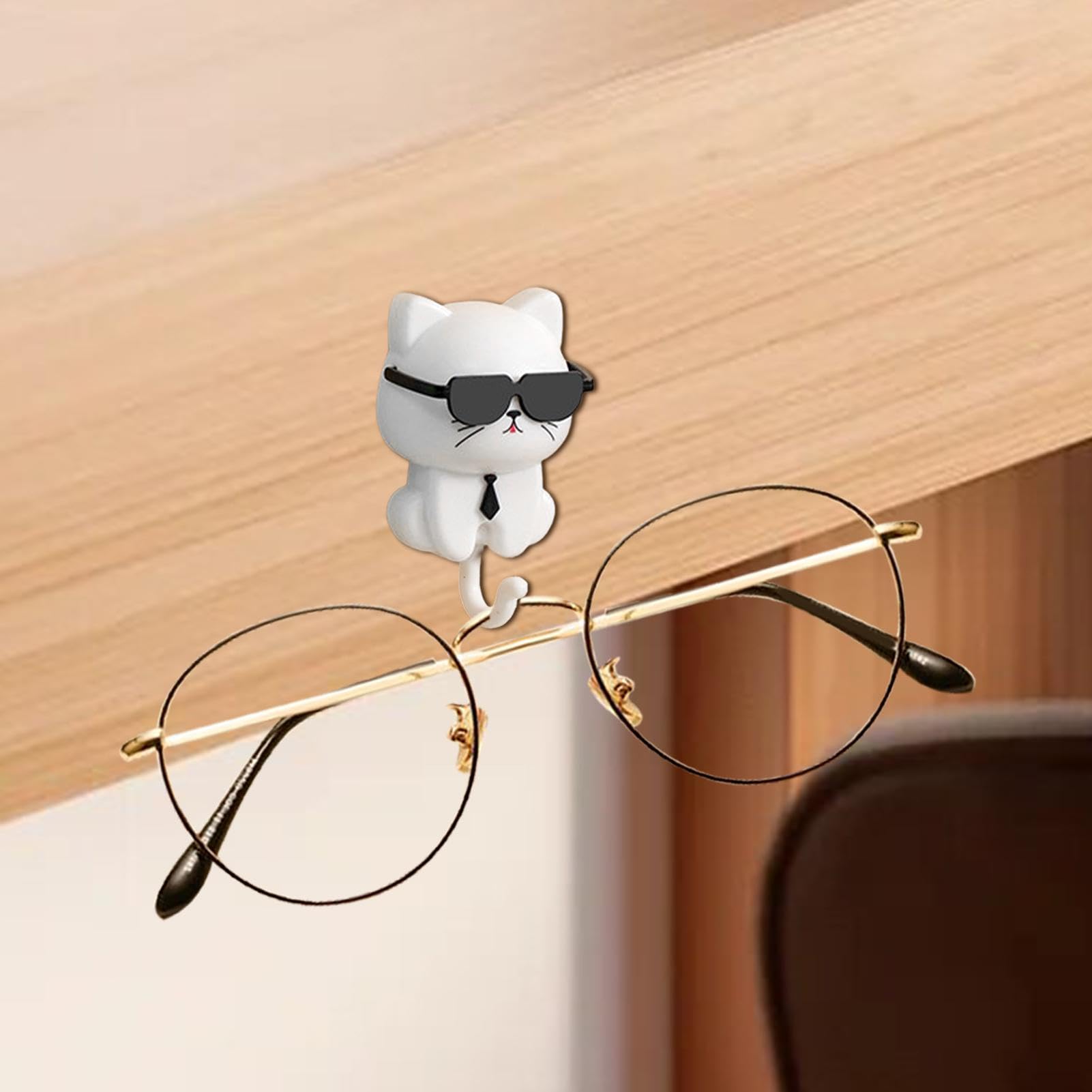 4 Pieces Cute Cat Key Hook, Cat Key Holder, Sunglasses Cat Key Hook, Cute Sunglasses Cat Adhesive Coat Hooks, Cat Hooks for Wall, Pet Wall Hooks for Hanging Key, Bag, Hat, Towel