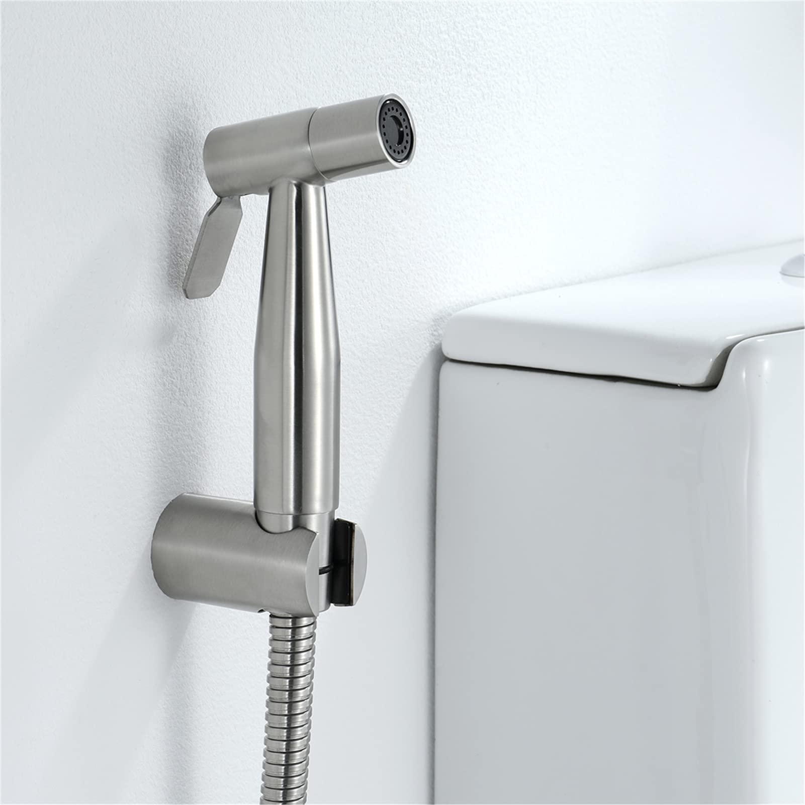 JIYTG Handheld Toilet Bidet Sprayer Wall Mounted Stainless Steel Brushed Bidet Faucet Bathroom Cloth Diaper Sprayer Kit Spray Gun Set with Angle Valve