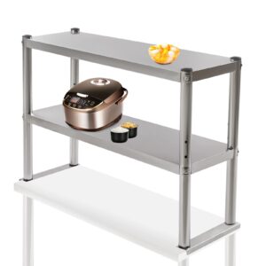 double overshelf, double tier stainless steel overshelf, 36 in. length x 12 in. width double deck overshelf, height adjustable overshelf for prep & work table in kitchen, restaurant(2 pieces,silver)