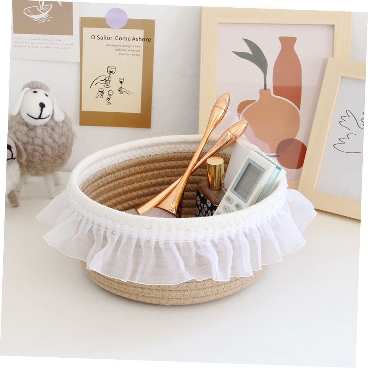 SKISUNO Makeup Brush Storage Basket Small Basket Small Storage Baskets Desktop Storage Baskets Fruit Bowl Small Rope Basket Makeup Basket Hamper Makeup Brush Holder Organizer Cotton Rope