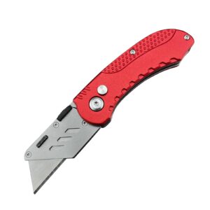 folding utility knife, aluminum handle heavy duty safety box cutter, edc pocket knife, quick-change blade, ideal for home tools, office and outdoors