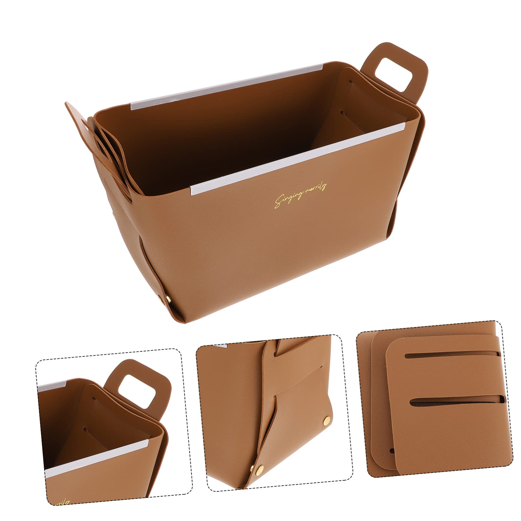 ANDRESLAD Storage Box Entryway Storage Basket Clothes Storage Basket Cosmetic Basket Sundries Storage Organizer Desktop Basket Foldable Hamper Pantry Storage Fruit Trays Basket Pu Brown