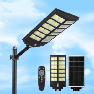 5200w solar street lights outdoor, solar security flood lights parking lot lights commercial dusk to dawn, ip67 waterproof led solar lights w remote control motion sensor for street, court, barn