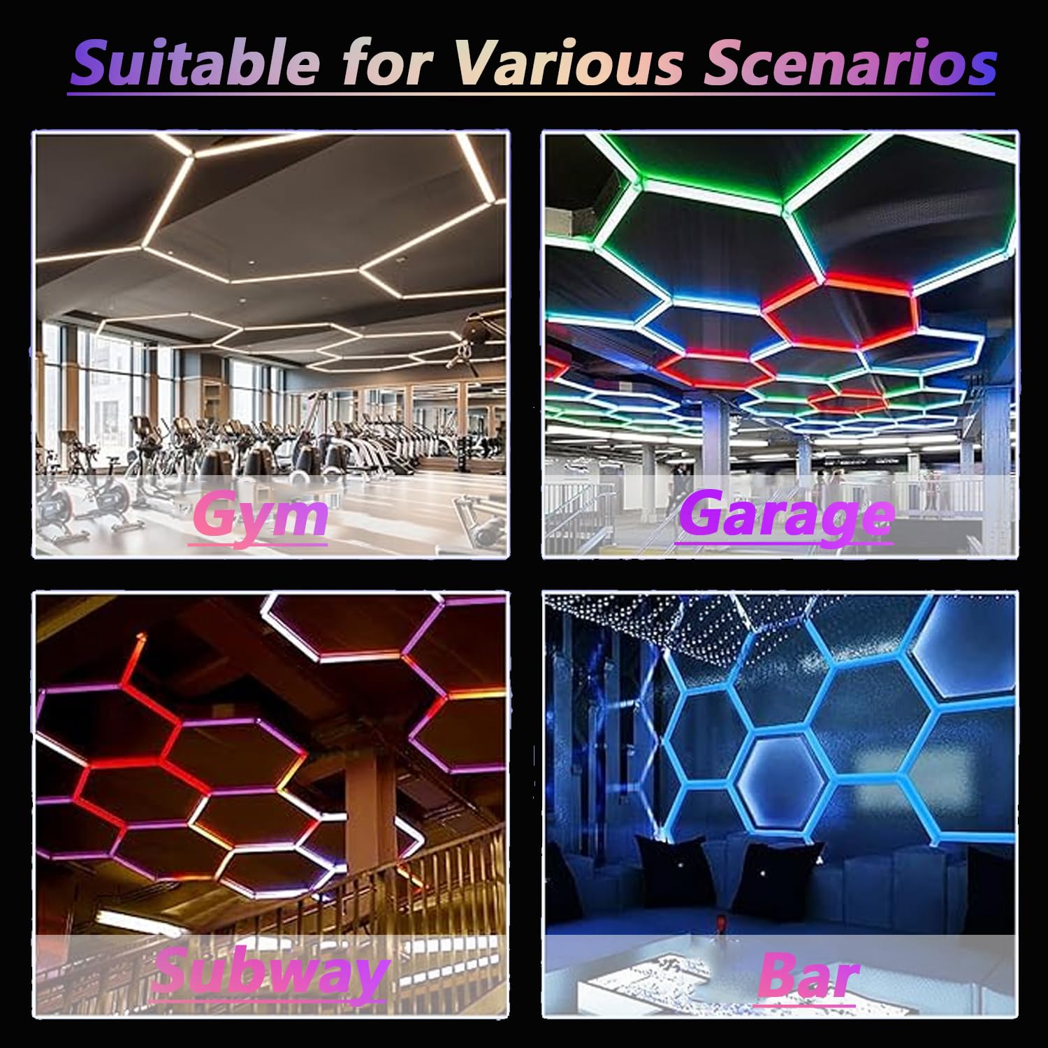 lylunnamsp Hexagon Garage Lights, 170W 19550LM, 3 Grids RGB LED Hexagon Lights, 6500K Super Bright Honeycomb Lights Ceiling for Garage, Gaming Room, Party, Gym, Bar