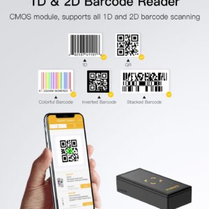 Inateck Barcode Scanner Bluetooth, 1D 2D QR Code Scanner Kabellos 2.4GHz, Portable Wireless Barcode-Scanner Laser, Mini Handscanner with APP and SDK, BCST-46