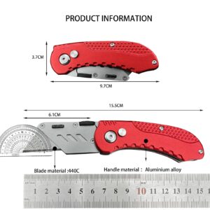 Folding Utility Knife, Aluminum Handle Heavy Duty Safety Box Cutter, EDC Pocket Knife, Quick-change Blade, Ideal for Home Tools, Office and Outdoors