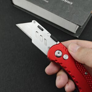 Folding Utility Knife, Aluminum Handle Heavy Duty Safety Box Cutter, EDC Pocket Knife, Quick-change Blade, Ideal for Home Tools, Office and Outdoors