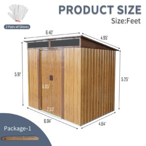 Ball & Cast 6x5ft Metal Outdoor Storage Shed with Sliding Lockable Door and Transparent Plate,Steel Garden Sheds W/Sloped Roof and Foundation,All Weather Waterproof Tool House,for Lawn,Garden,Coffee