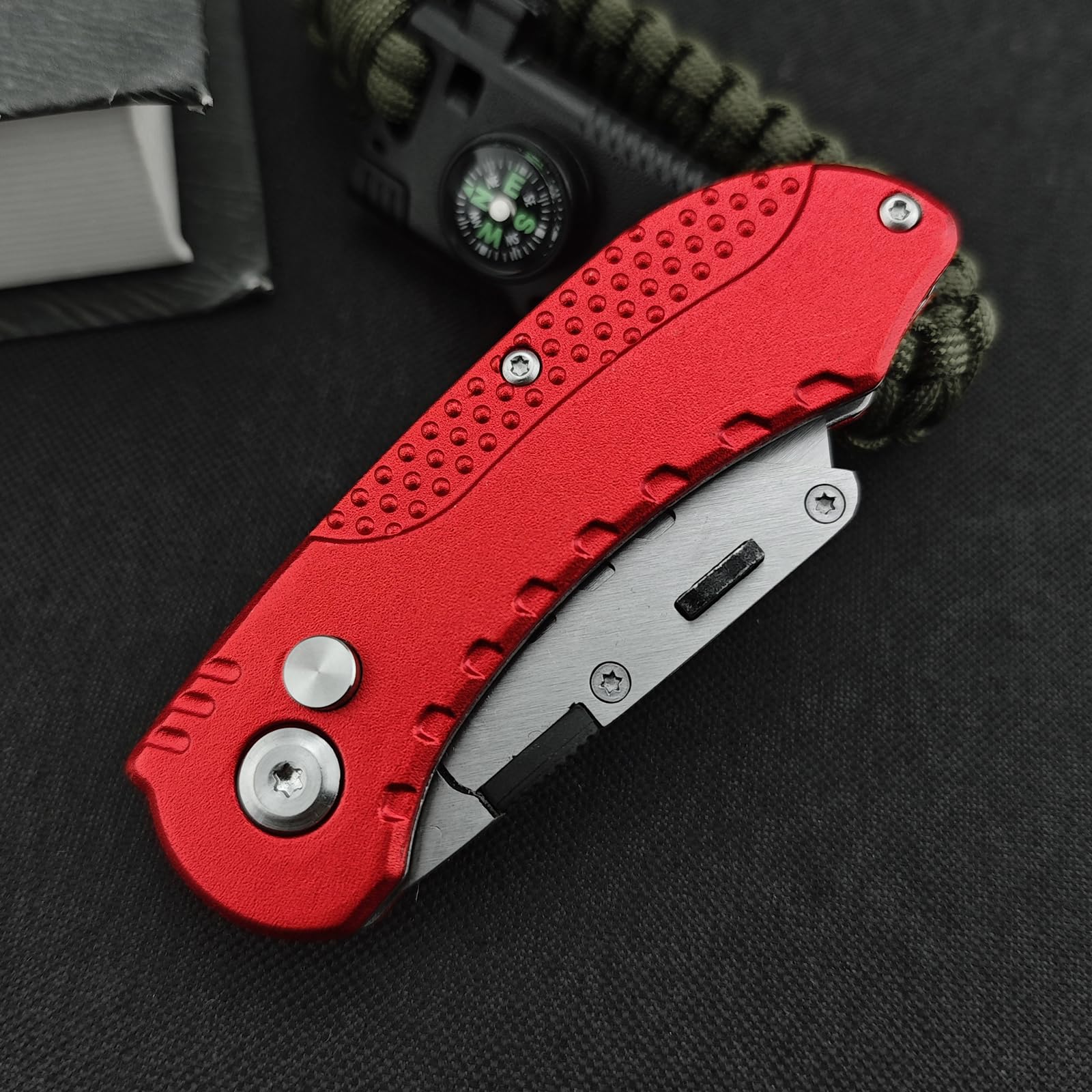 Folding Utility Knife, Aluminum Handle Heavy Duty Safety Box Cutter, EDC Pocket Knife, Quick-change Blade, Ideal for Home Tools, Office and Outdoors