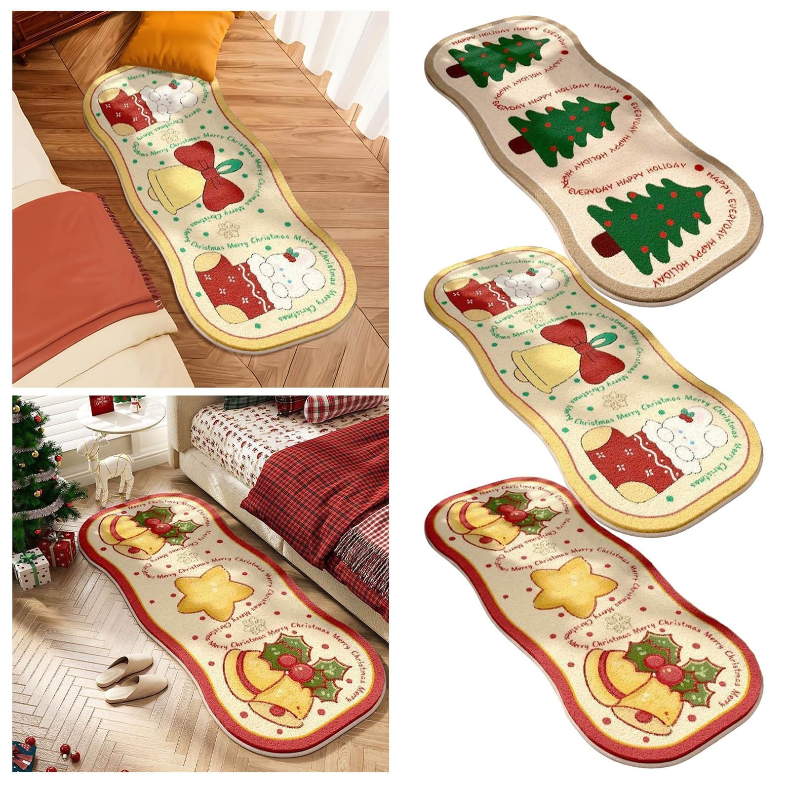 Dempiire Christmas Bathroom Rugs Christmas Decoration Christmas Front Door Mat Christmas Tree Shaped Carpet Christmas Throw Rugs for Bathroom Imitation Cashmeres Bedroom Bedside Carpet (Green)