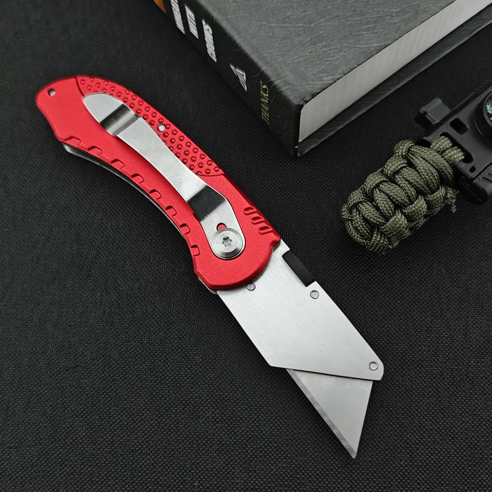 Folding Utility Knife, Aluminum Handle Heavy Duty Safety Box Cutter, EDC Pocket Knife, Quick-change Blade, Ideal for Home Tools, Office and Outdoors