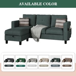 JAMFLY Sectional Sofas Couches for Living Room, L Shaped Couch with Storage Sofa Set, Small Couches for Small Spaces with Movable Ottoman, Dark Grey