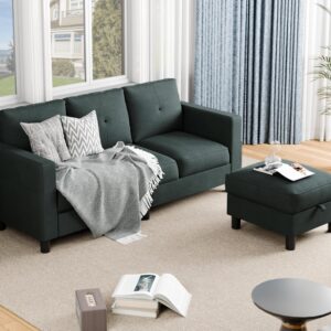 JAMFLY Sectional Sofas Couches for Living Room, L Shaped Couch with Storage Sofa Set, Small Couches for Small Spaces with Movable Ottoman, Dark Grey