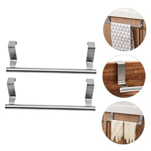 HOOTNEE 2pcs Stainless Steel Towel Rack Cabinet Door Towel Holder Kitchen Hand Towel Holder Nail- Hanging Pole Over The Door Tea Towel Holder Multi Purpose Hanger Towel Hanger Silver