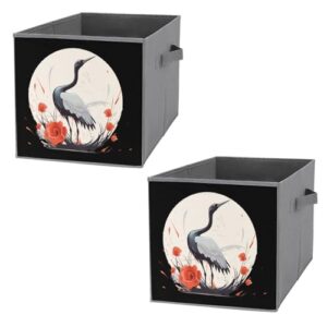 cute crane bird flowers rose foldable storage bins with handles storage cubes closet organizer for living room bedroom 2pcs