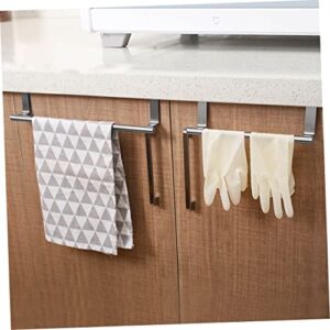 HOOTNEE 2pcs Stainless Steel Towel Rack Cabinet Door Towel Holder Kitchen Hand Towel Holder Nail- Hanging Pole Over The Door Tea Towel Holder Multi Purpose Hanger Towel Hanger Silver