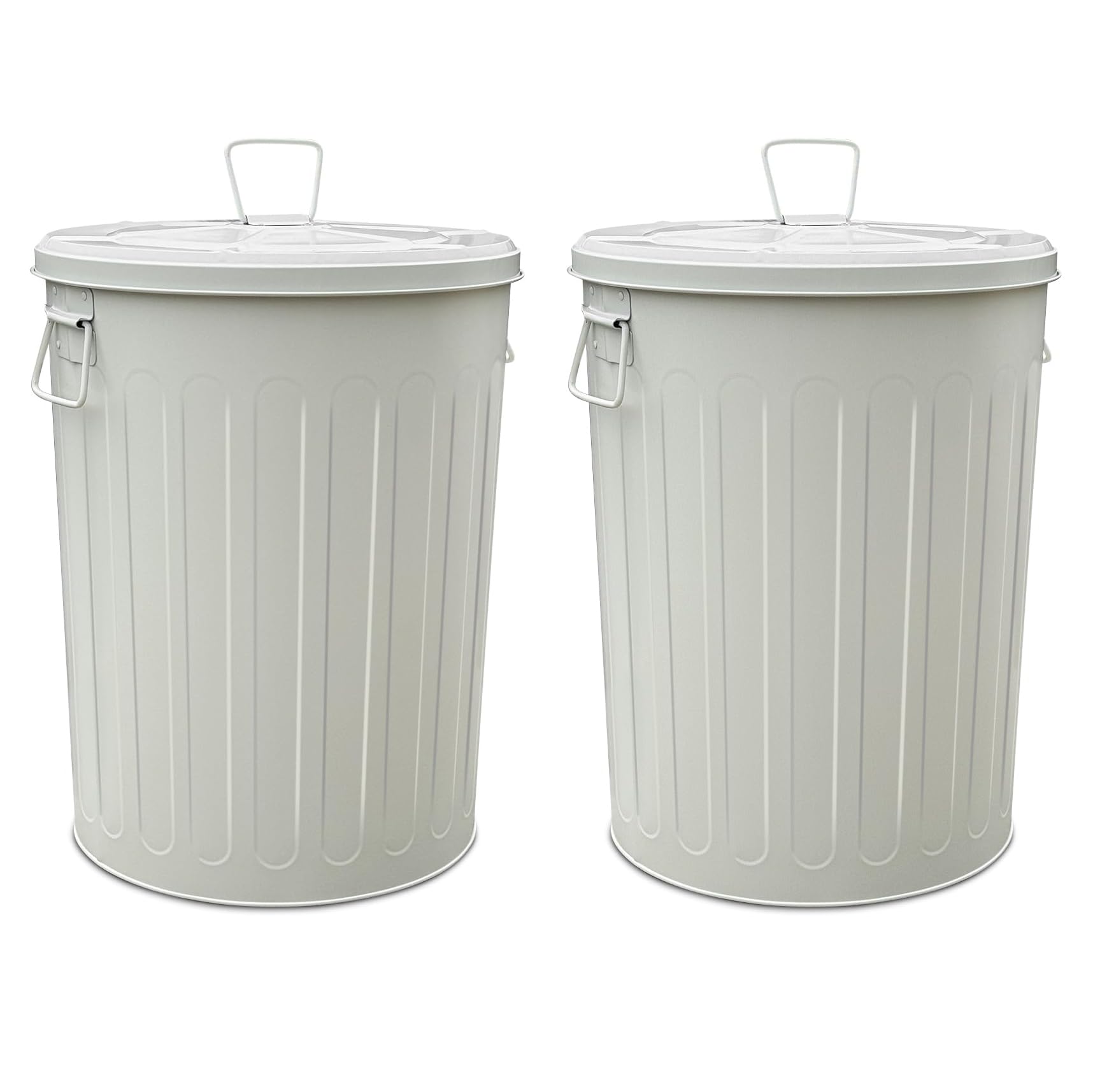 Plexon 2 Pack 20-Gallon Beige Galvanized Steel Round Trash Can with Lid Powder Coated Metal, Indoor and Outdoor Use, Durable Construction, Retro Design, Stylish