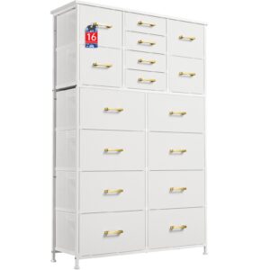 yilqqper tall dresser for bedroom,16 drawer dressers & chests of drawers, fabric bedroom dresser with wood top, metal frame, tall storage tower for closet entryway, white