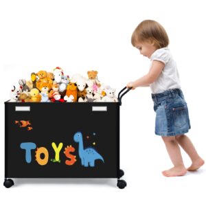 bblike toy box for living room area, large toy chest for toddlers, extra toy storage organizer on wheels, baby toy box for girls boys (black)