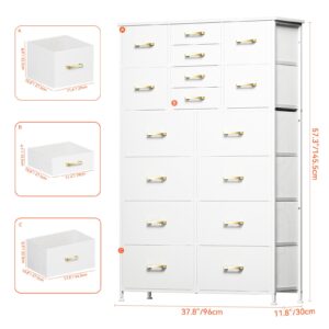 YILQQPER Tall Dresser for Bedroom,16 Drawer Dressers & Chests of Drawers, Fabric Bedroom Dresser with Wood Top, Metal Frame, Tall Storage Tower for Closet Entryway, White