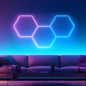 lylunnamsp remote hexagon garage lights, rgb dimmable led hexagon light with 358 modes, led ceiling light for party, gaming room, bar, club, gym 170w 19550lm