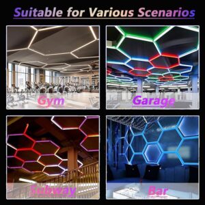 lylunnamsp Remote Hexagon Garage Lights, RGB Dimmable LED Hexagon Light with 358 Modes, LED Ceiling Light for Party, Gaming Room, Bar, Club, Gym 170W 19550LM