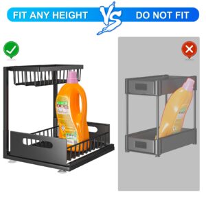 L-Shape Under Sink Organizer 2 Pack, Two Tier Pull Out Kitchen Bathroom Organizers and Storage, Slide Out Sink Shelf Cabinet Storage Shelves, Multi-Purpose Cabinet Organizer Shelf for Home, Black