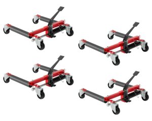 garveetech car wheel dolly set of 4, hydraulic 6000lbs car skates, heavy duty vehicle positioning wheel dolly jack with foot pedal for tire auto repair moving, red