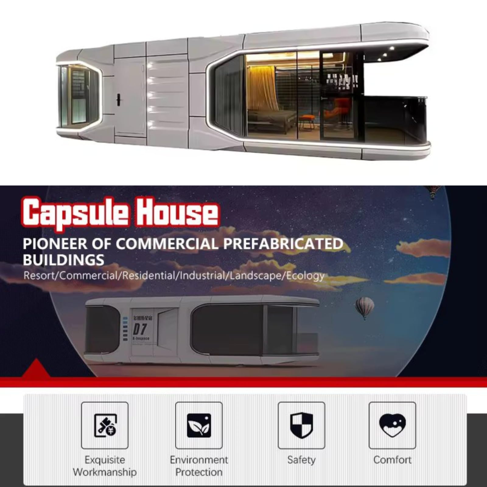 Tiny Home, Portable Container House,Outdoor House, Best use for Office, Construction site and Living, fabricated, Easy to Install,Capsule House, Luxury pod Hotel, B&B Best fabricated