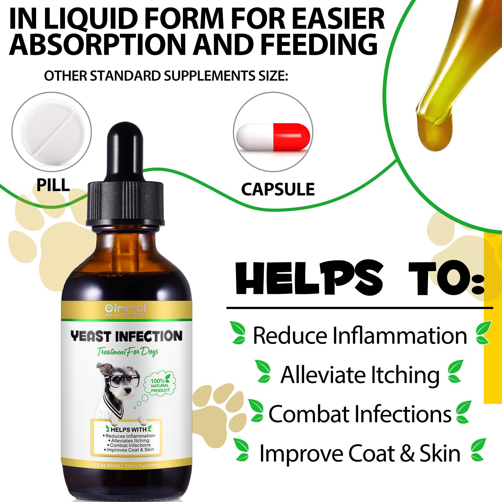 Natural Yeast Infection Treatment for Dogs, Dog Ear Infection Treatment Supports Dog Itch Relief, Dog Herbal Supplement, Helps to Support Itch Relief 2 fl oz