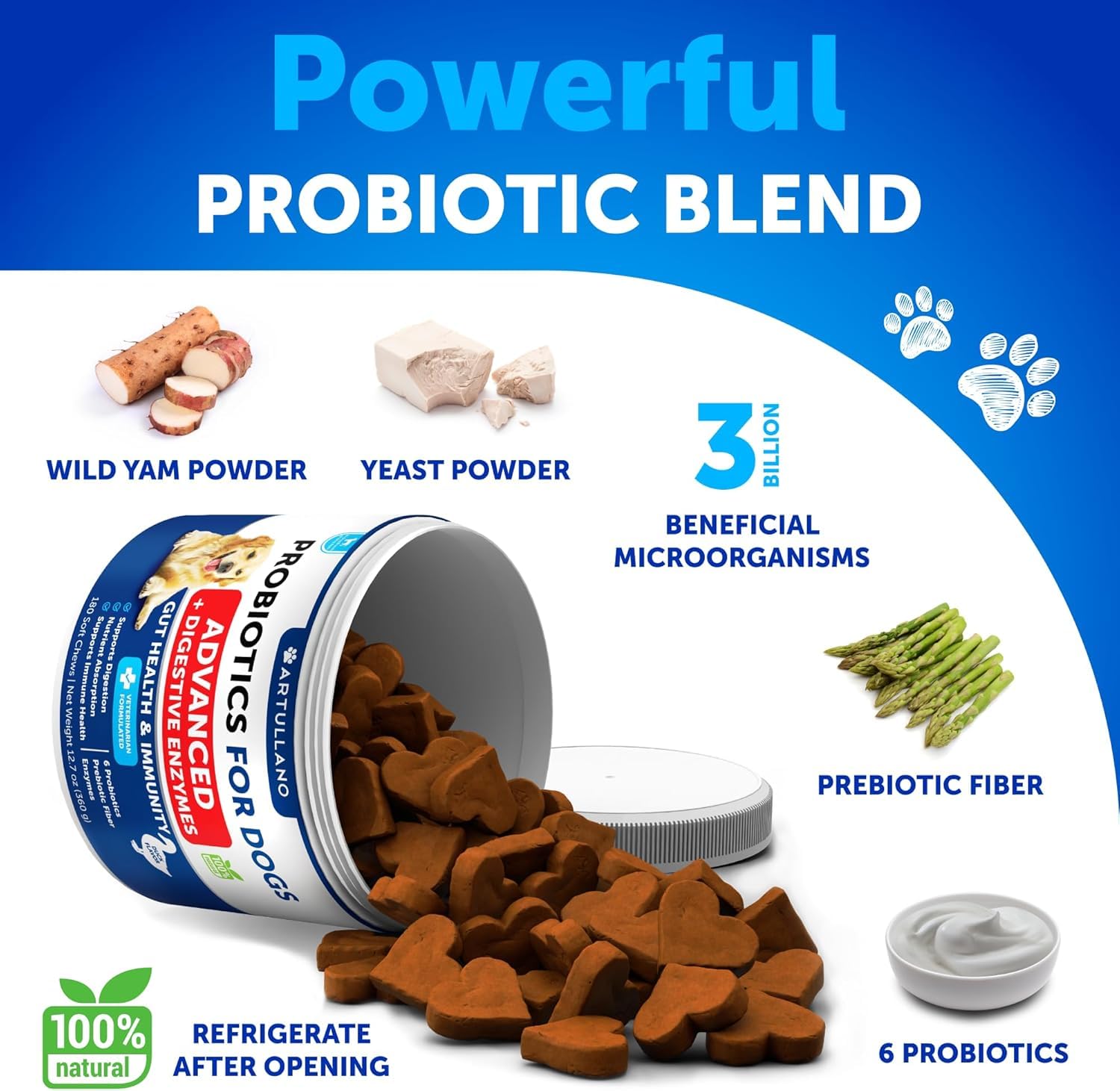 Probiotics for Dogs, Chews for Dogs - Probiotics & Prebiotic & Enzymes - Supports Digestion